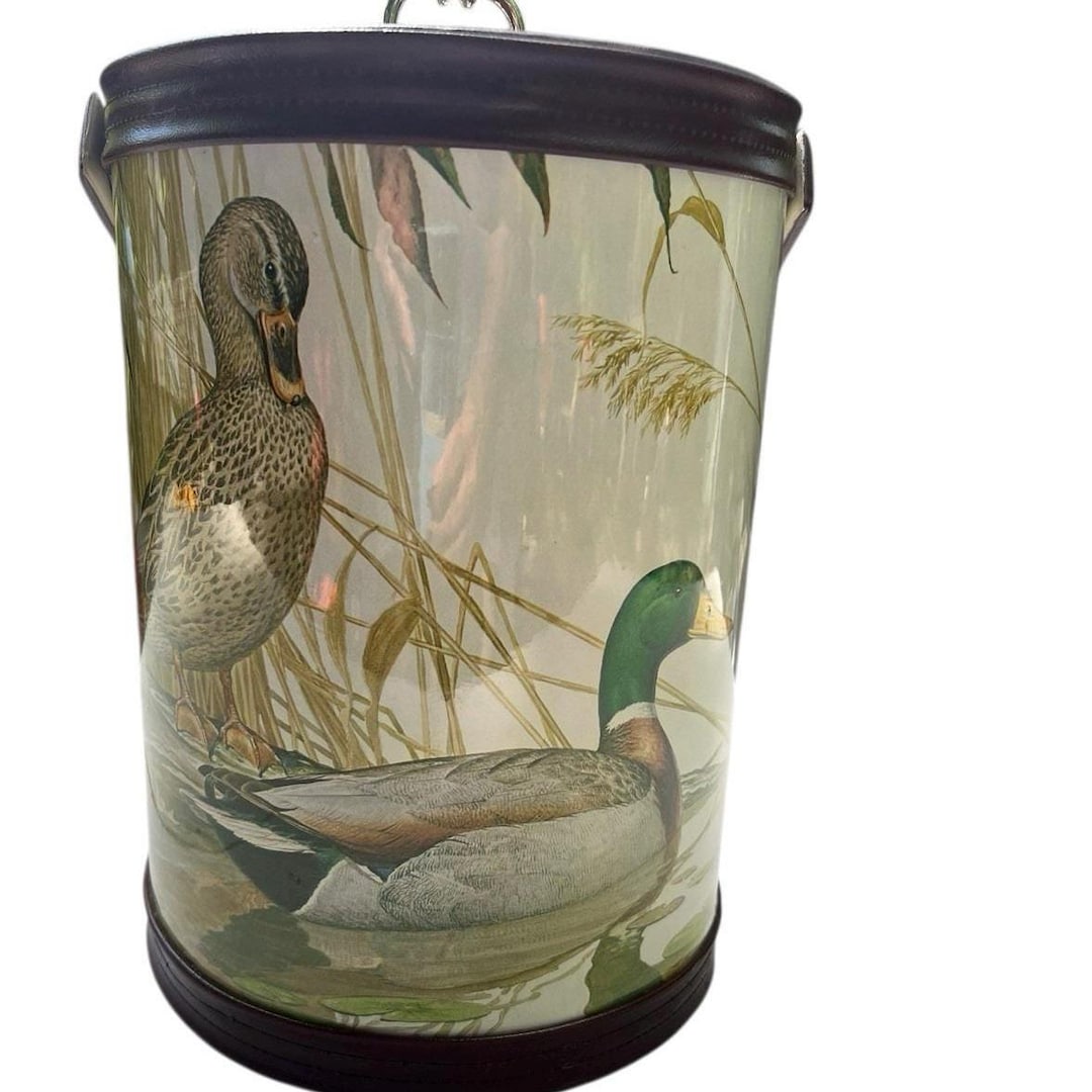 Sigma Ice Bucket, Mallard Duck Design, Brown Leather Trim Mid Century ...