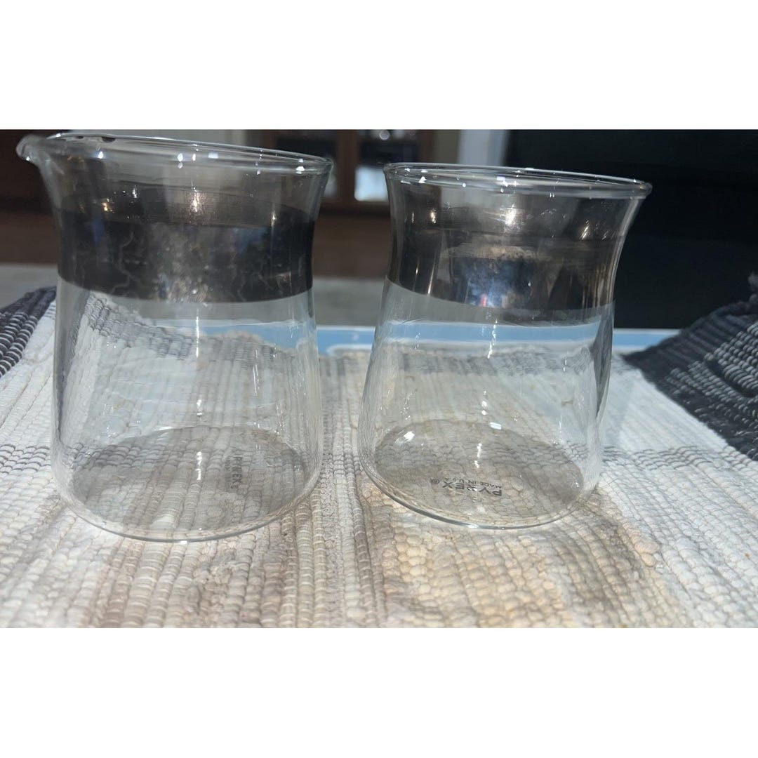 Vintage PYREX Silver Stripe Clear Glass Creamer and Sugar Beakers - Etsy