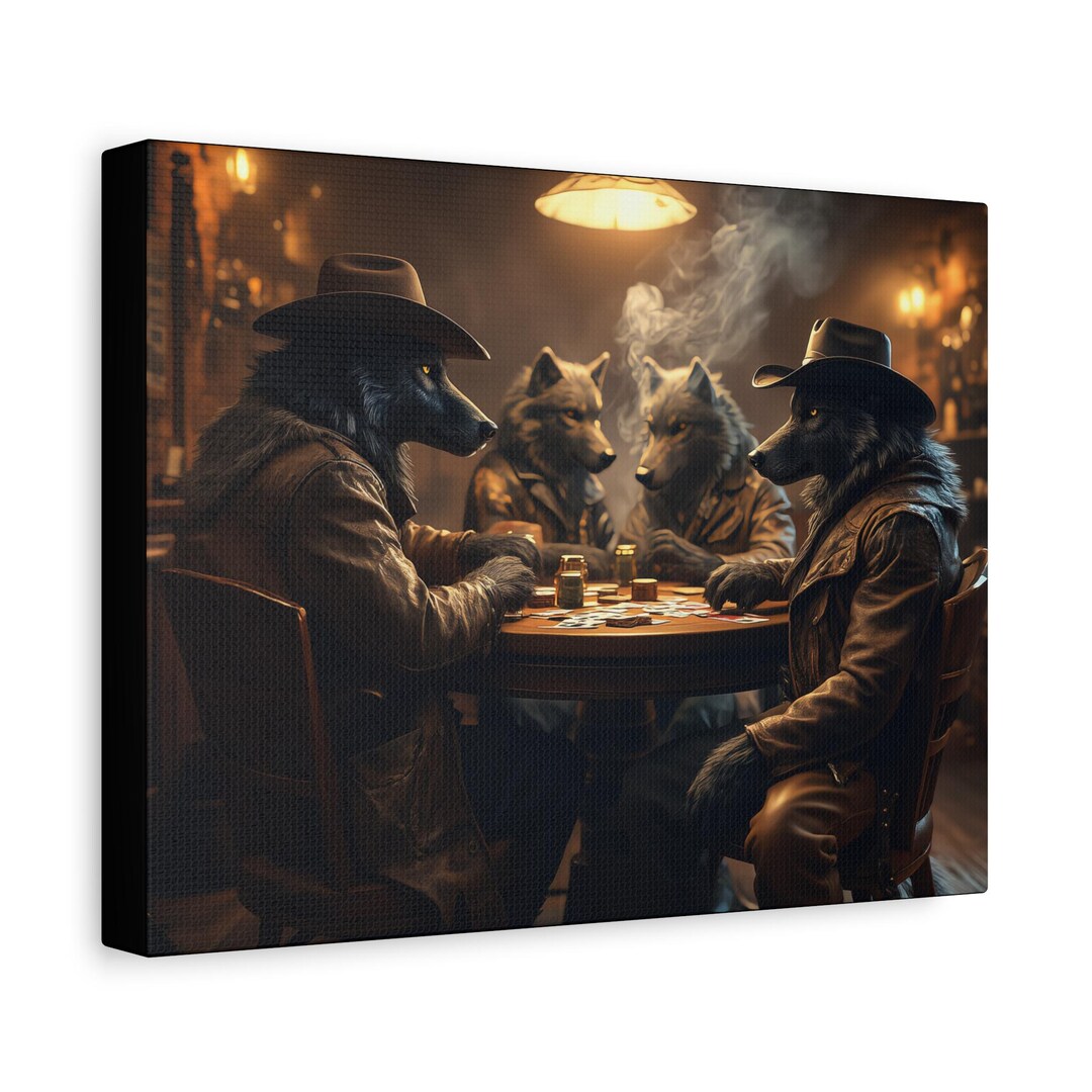 Cowboy Wolf Themed Wall Art, Matte Canvas Print, Home Decor, Unique ...
