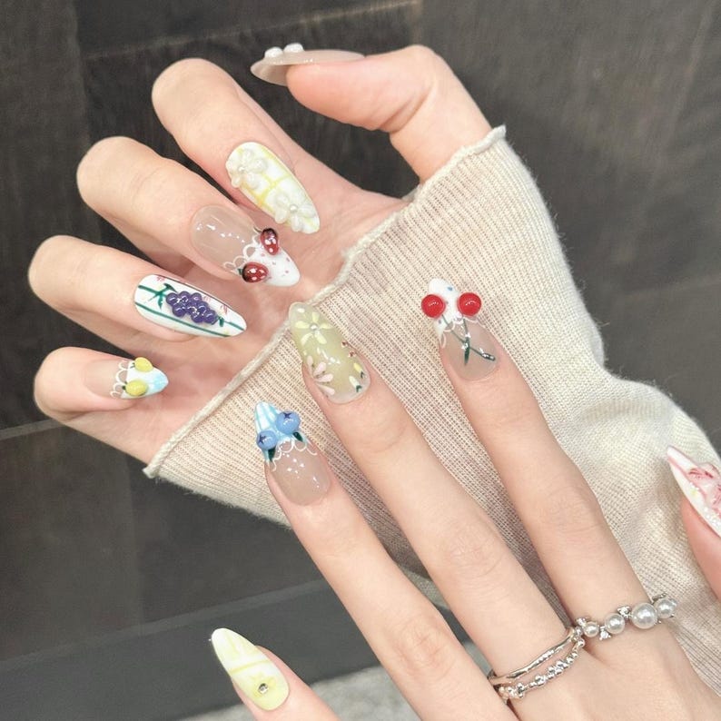 3D Fruit Press on Nails, Summer Frutti Tutti Art, Handmade Wearable Art ...