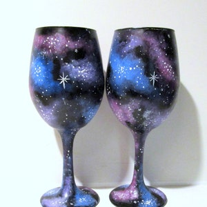 Galaxy, Nebula, Universe Celestial Hand Painted Wine Glasses Set of 2 ...