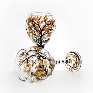 Fall Leaves Fall Trees Red Wine Goblets Hand Painted Set of 2 20 Oz ...
