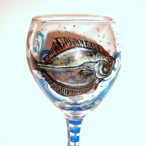 Flounder Hand Painted Wine Glass Fish One 20 Oz. Red Wine Goblet ...
