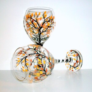 Fall Leaves Fall Trees Red Wine Goblets Hand Painted Set of 2 20 Oz ...