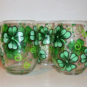 Shamrock or 4 Leaf Clover St.patricks Day Set of 4 - 21 Oz. Stemless ...