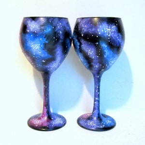 Galaxy, Nebula, Universe Celestial Hand Painted Wine Goblets Set of 2 ...