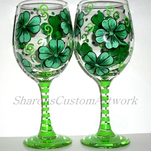 Shamrocks 4 Leaf Clover St.patrick's Day Hand Painted Set of 2- 20 Oz ...