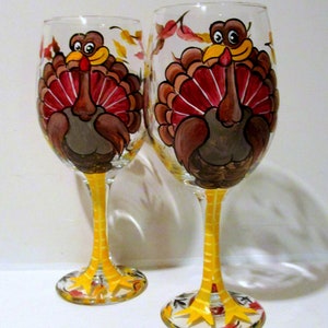 Turkey Hand Painted Wine Glasses Thanksgiving Decor, Fall Decor, Autumn ...