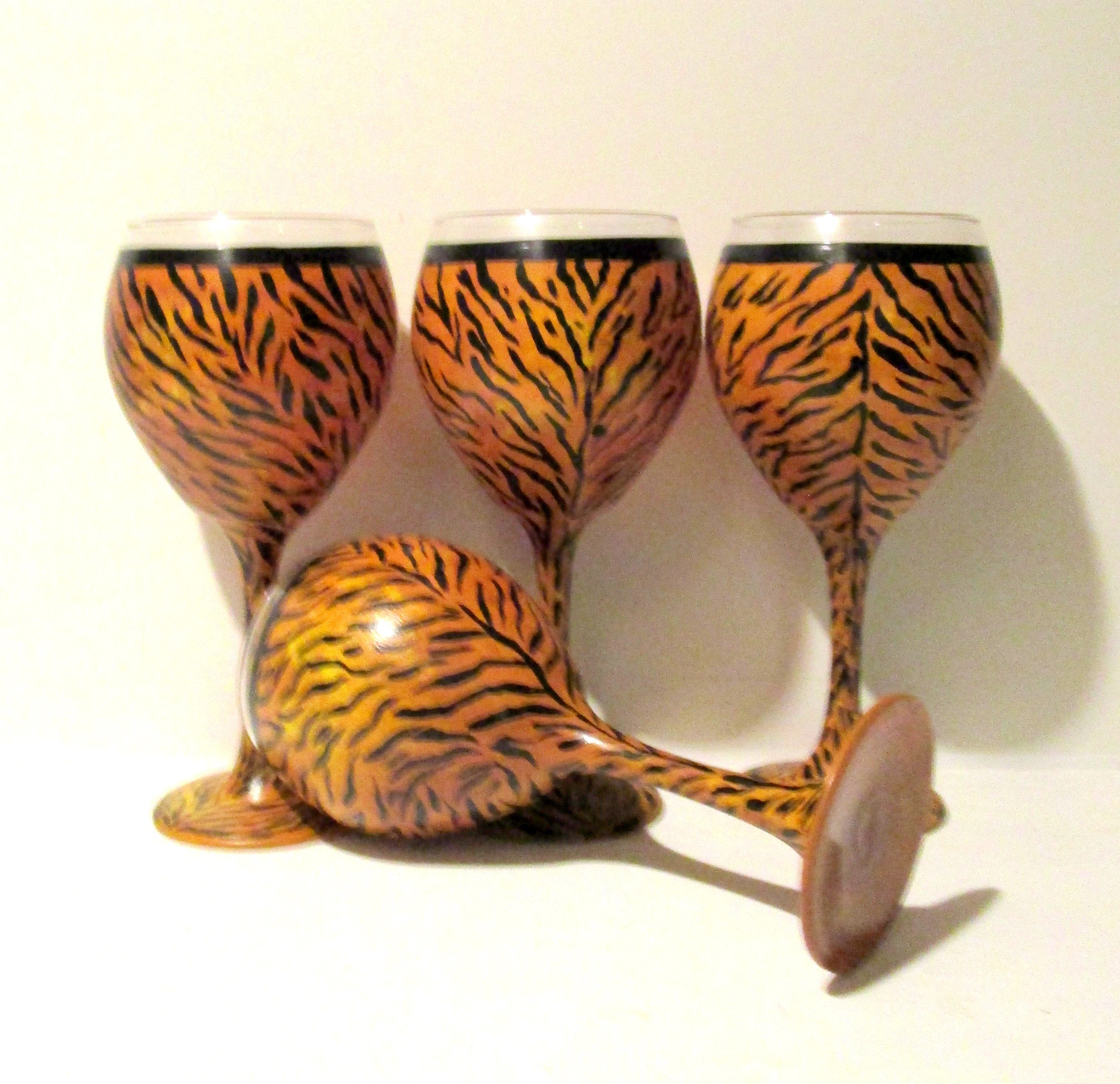 Tiger Animal Print Set 4 20 Oz Hand Painted Wine Goblets | Etsy