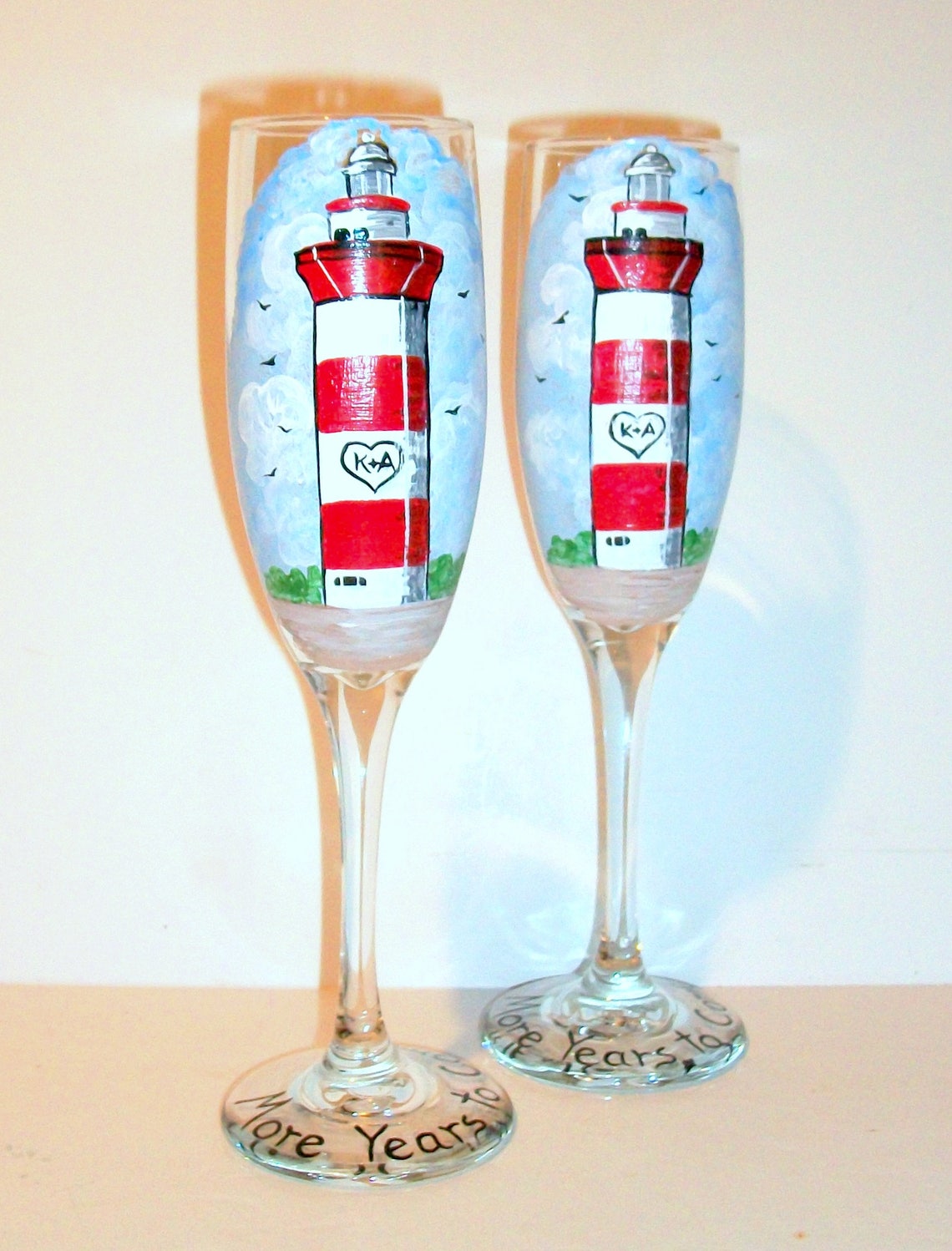 Hilton Head Lighthouse Set of 2 Champagne Flutes Hand Painted ...
