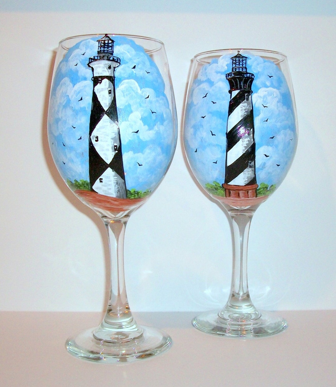 Hand Painted Wine Glasses Lighthouses Set of 2 - 20 Oz. Wine Glasses ...