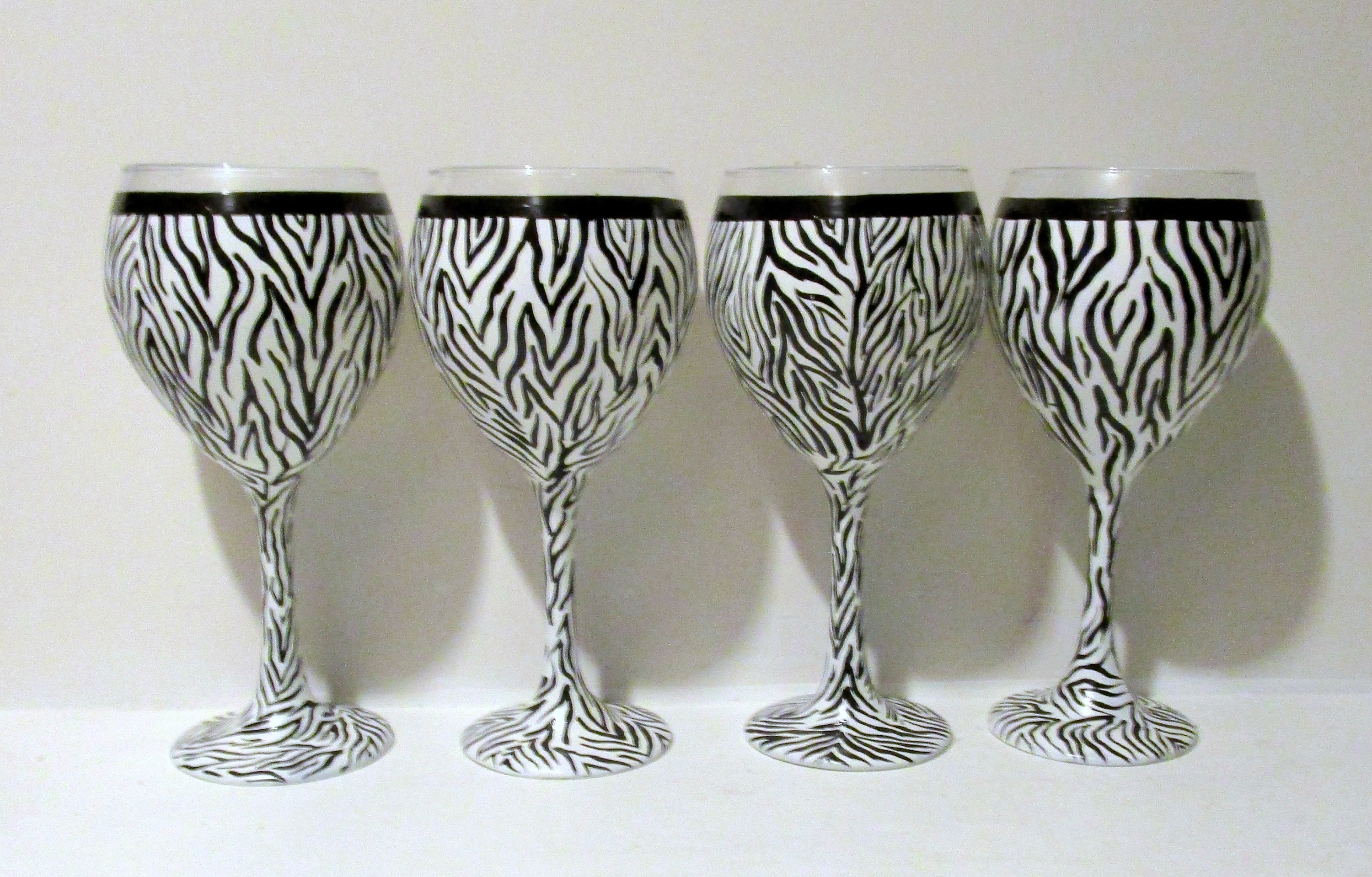 Zebra Animal Print Set 4 20 Oz Hand Painted Wine Goblets - Etsy