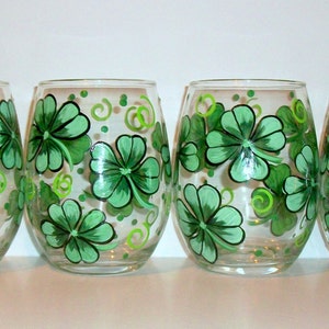 Shamrock or 4 Leaf Clover St.patricks Day Set of 4 - 21 Oz. Stemless ...