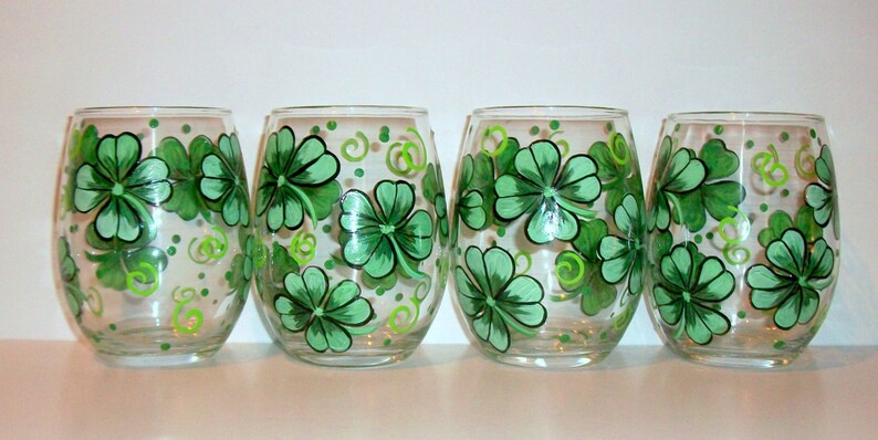 Shamrock or 4 Leaf Clover St.patricks Day Set of 4 - 21 Oz. Stemless ...