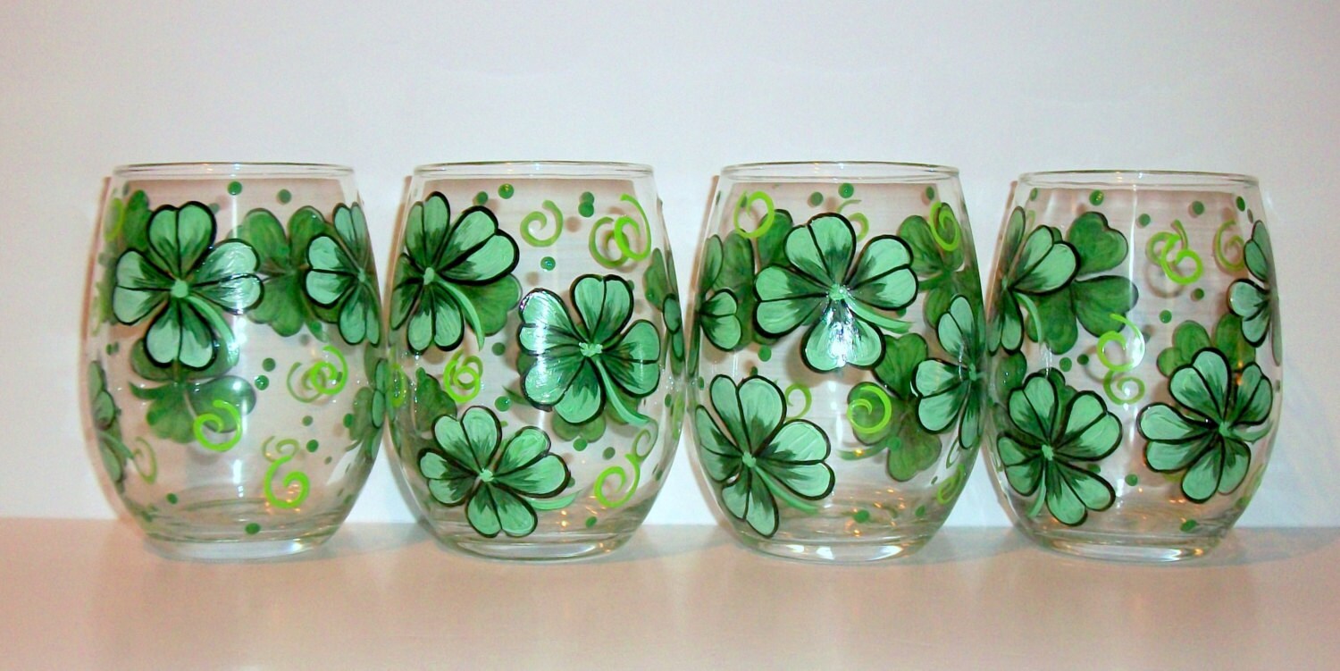 Shamrock or 4 Leaf Clover St.patricks Day Set of 4 21 Oz. | Etsy