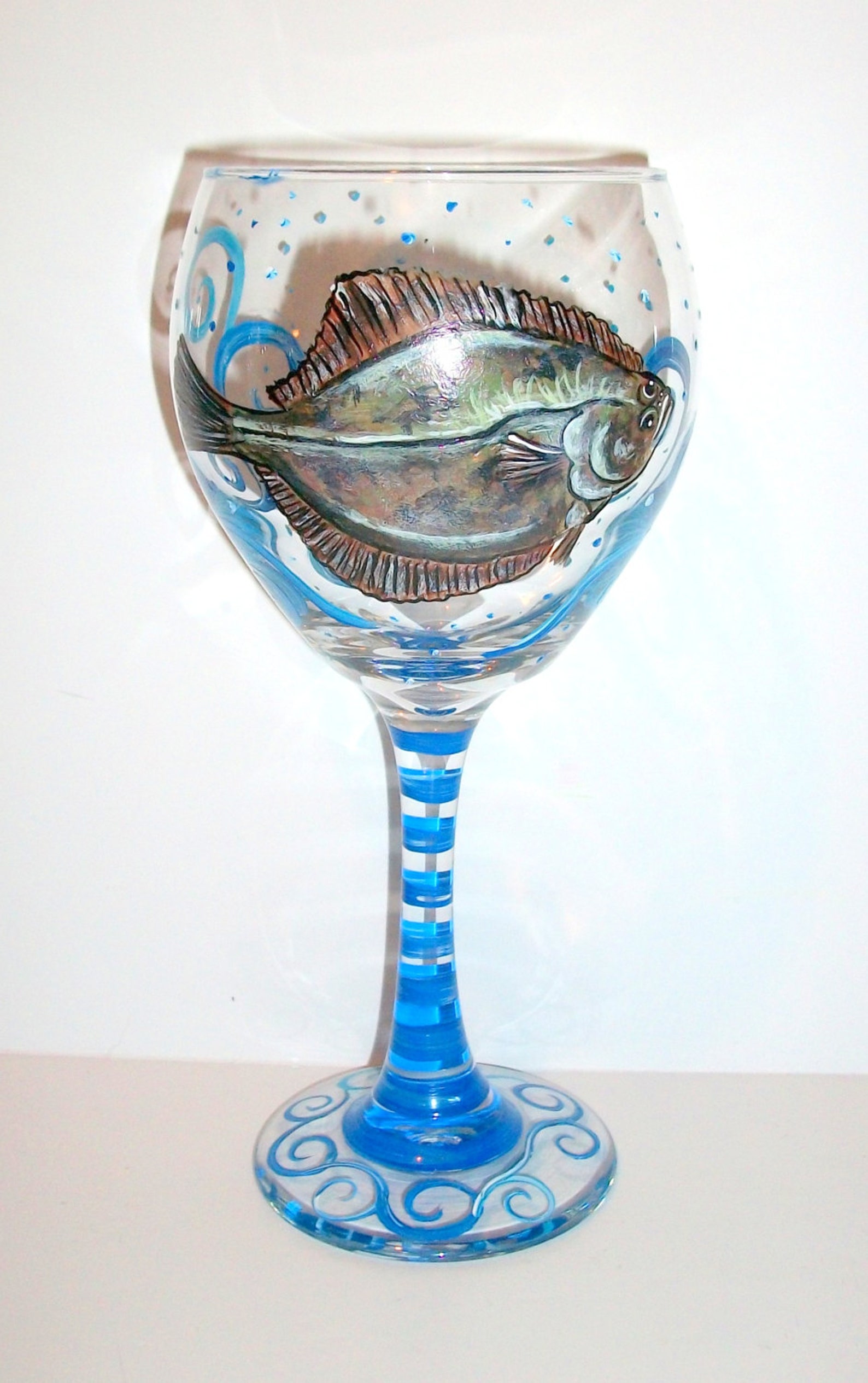 Flounder Hand Painted Wine Glass Fish One 20 Oz. Red Wine - Etsy