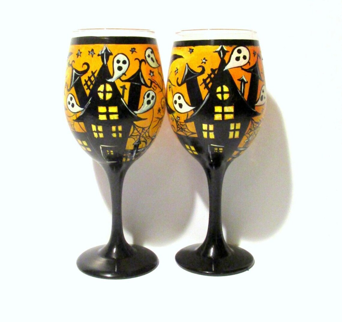 Haunted House and Ghosts Moon Bat Black Cat Jack-o-lantern - Etsy