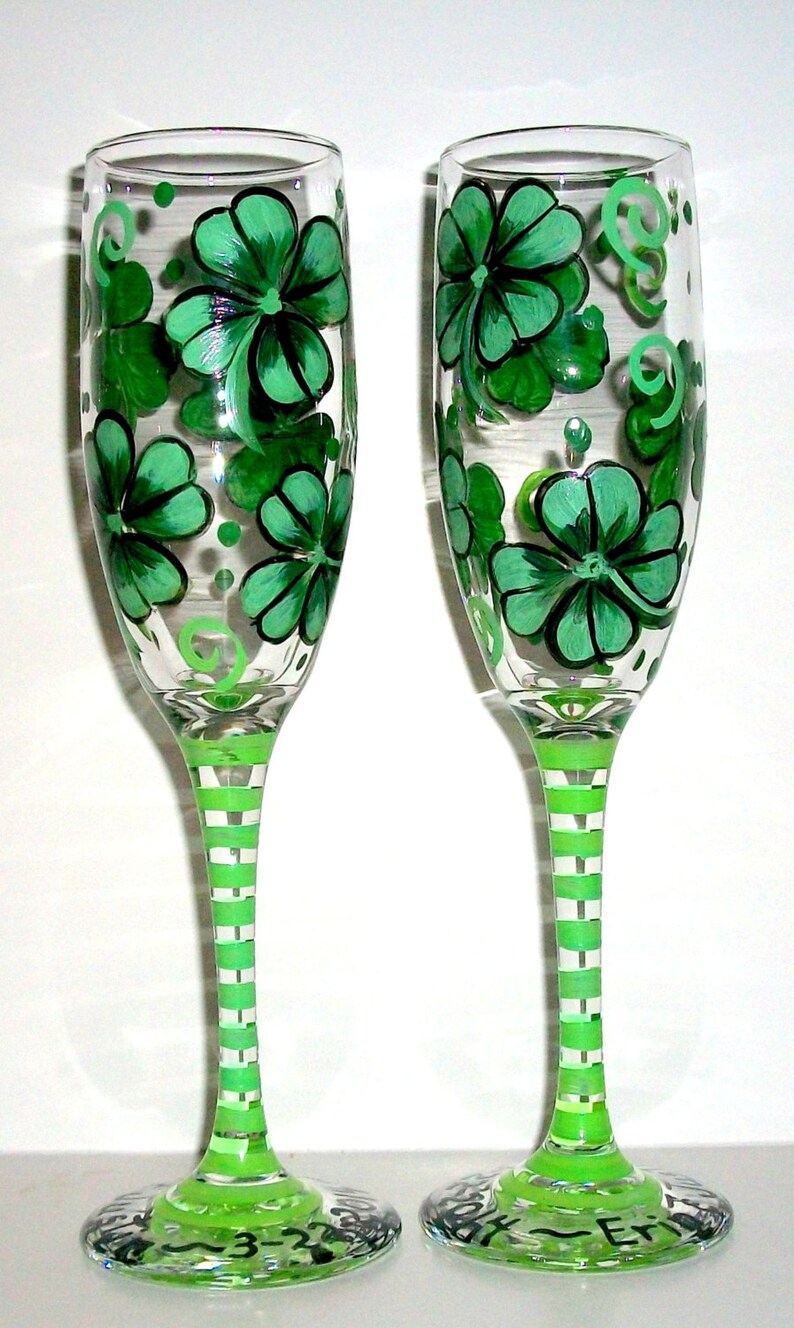 Wedding Glasses 4 Leaf Clover Shamrocks St.patrick's Day | Etsy