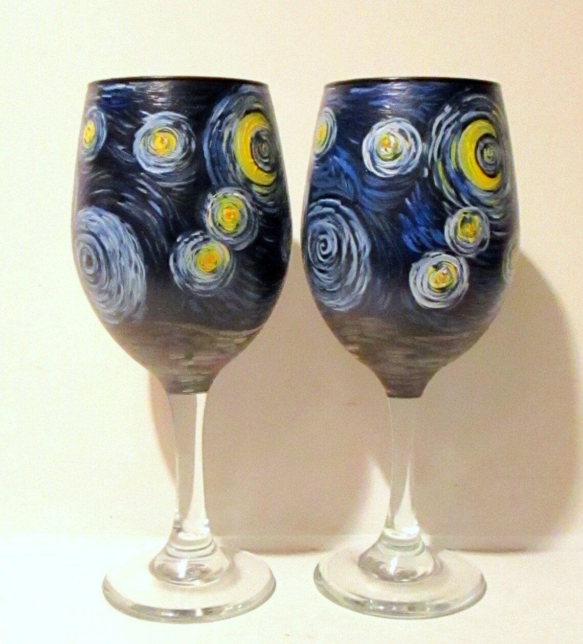 Van Gogh Starry Night Hand Painted Set of 2 20 Oz. Wine - Etsy
