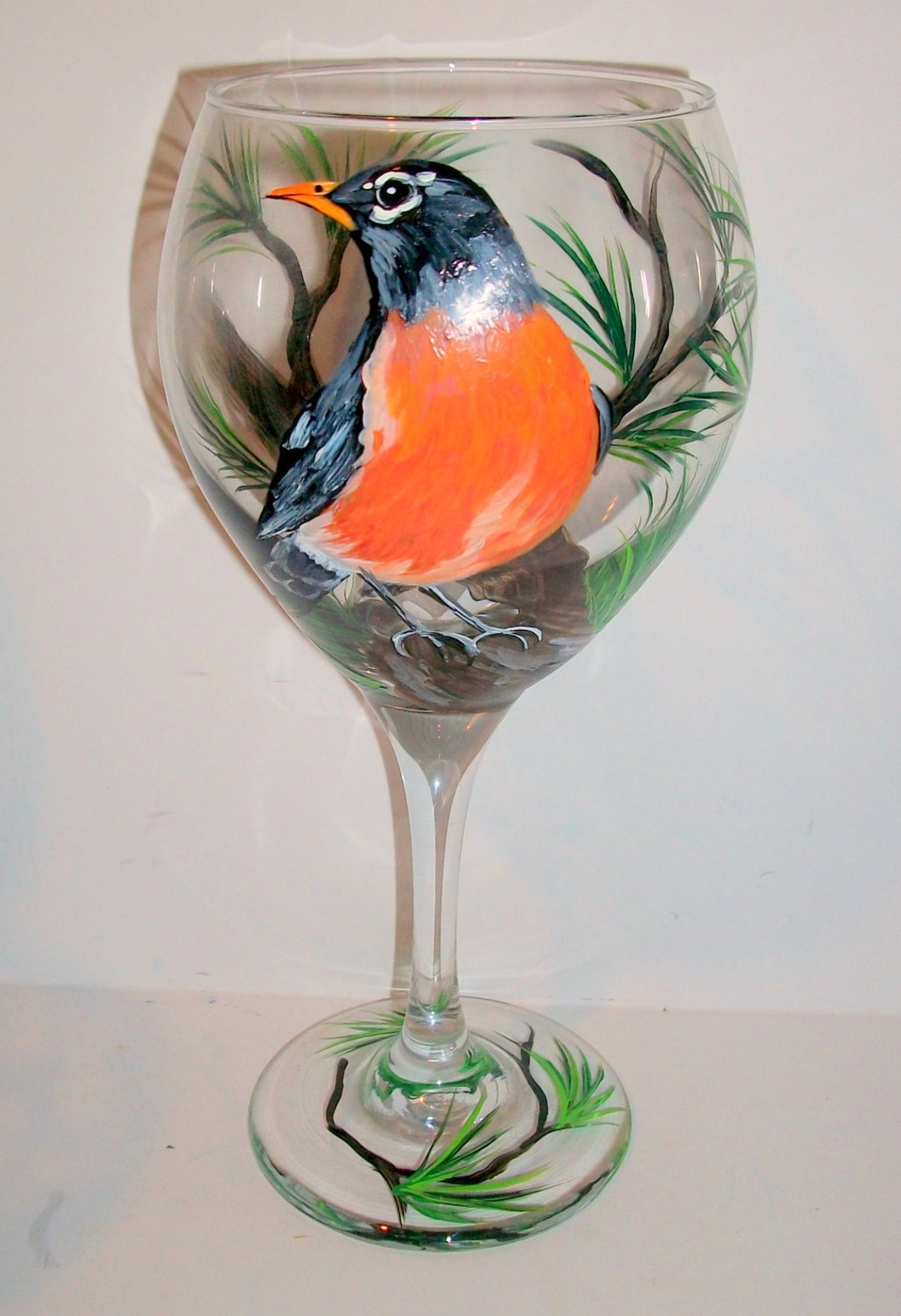 Robin Hand Painted Wine Glasses - Birds, Cardinal, Red Birds, Blue Jay ...
