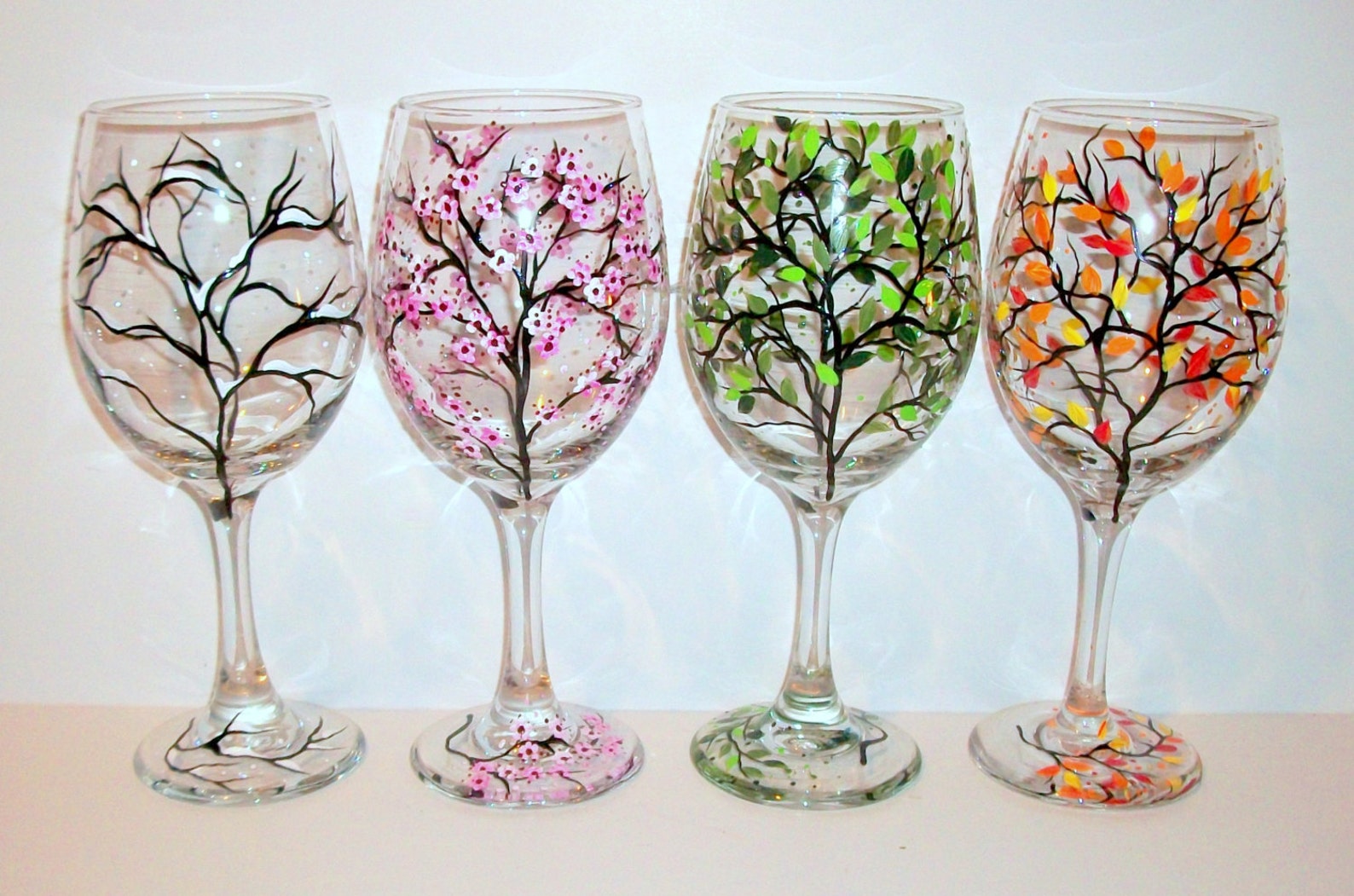 4 Seasons Hand Painted Wine Glasses Set 4 20 Oz Wine - Etsy