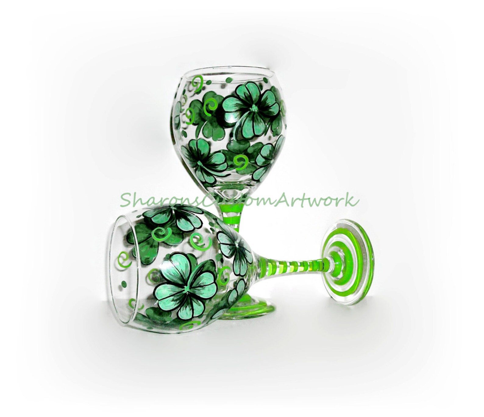Four Leaf Clover Shamrocks St.patricks Day Hand Painted Wine - Etsy