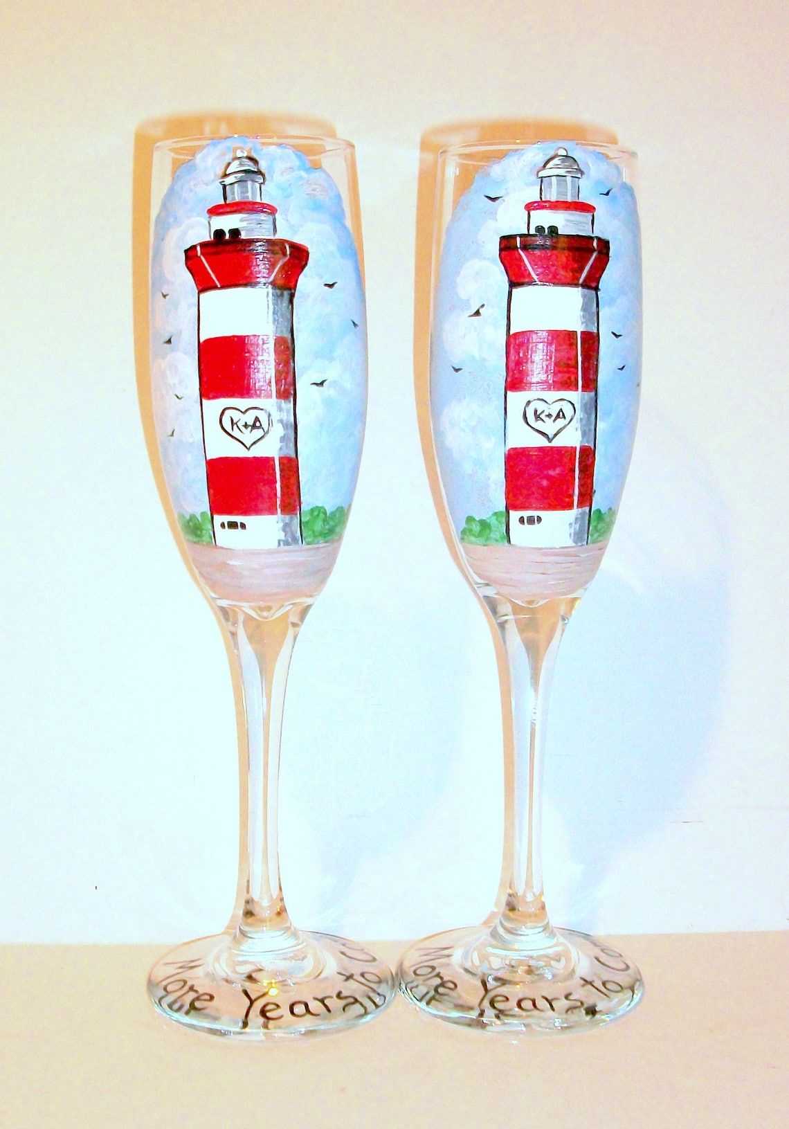 Hilton Head Lighthouse Set of 2 Champagne Flutes Hand Painted ...