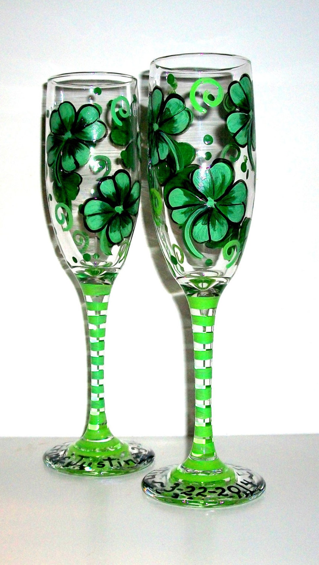 Wedding Glasses 4 Leaf Clover, Shamrocks, St.patrick's Day Hand Painted ...