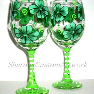 Shamrocks 4 Leaf Clover St.patrick's Day Hand Painted Set of 2- 20 Oz ...