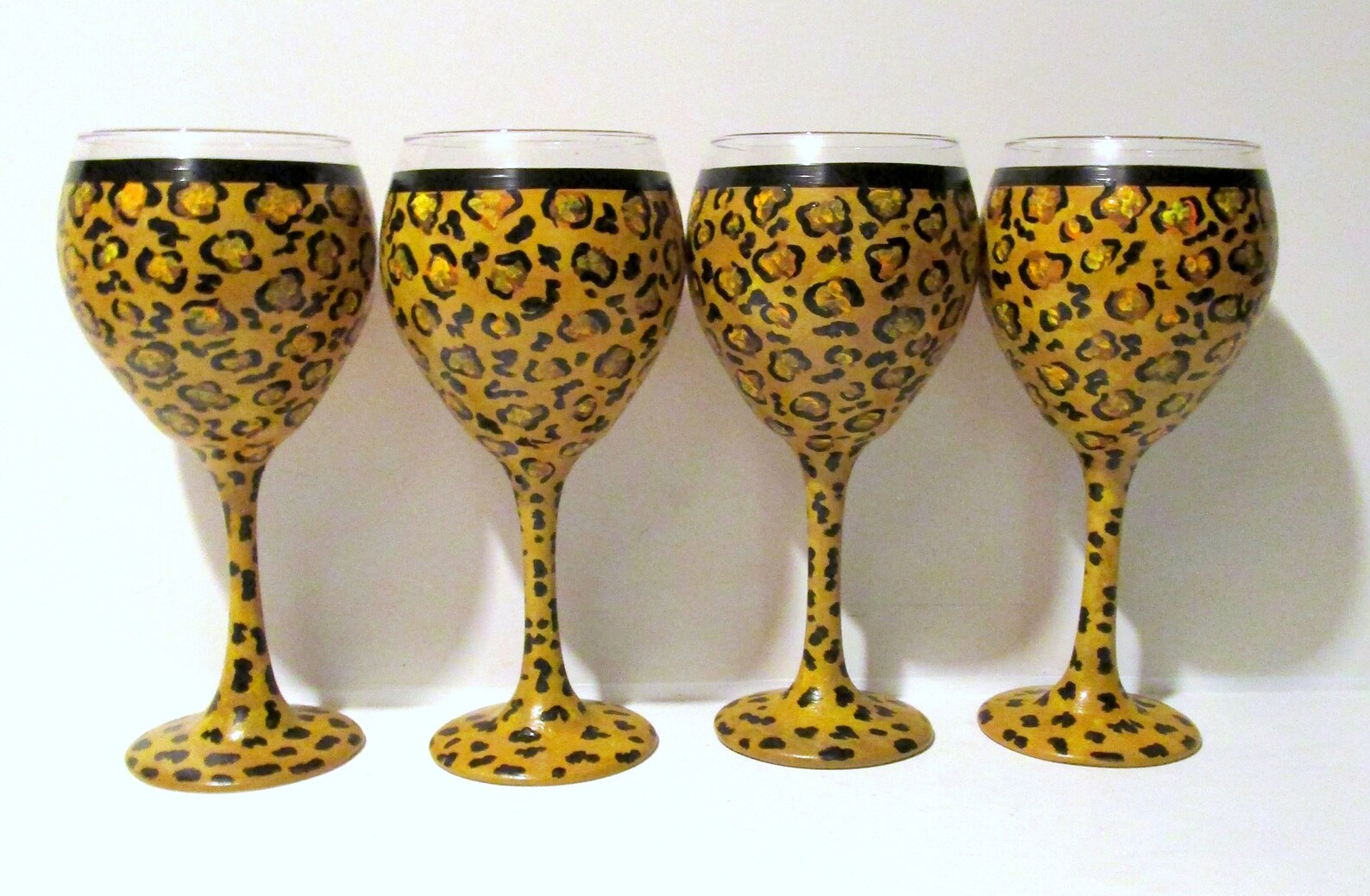 Leopard Animal Print Set - 4 20 Oz Hand Painted Wine Glasses Jungle ...
