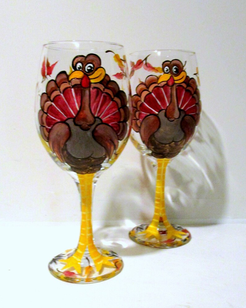 Turkey Hand Painted Wine Glasses Thanksgiving Decor, Fall Decor, Autumn ...