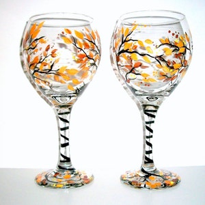 Fall Leaves Fall Trees Red Wine Goblets Hand Painted Set of 2 20 Oz ...