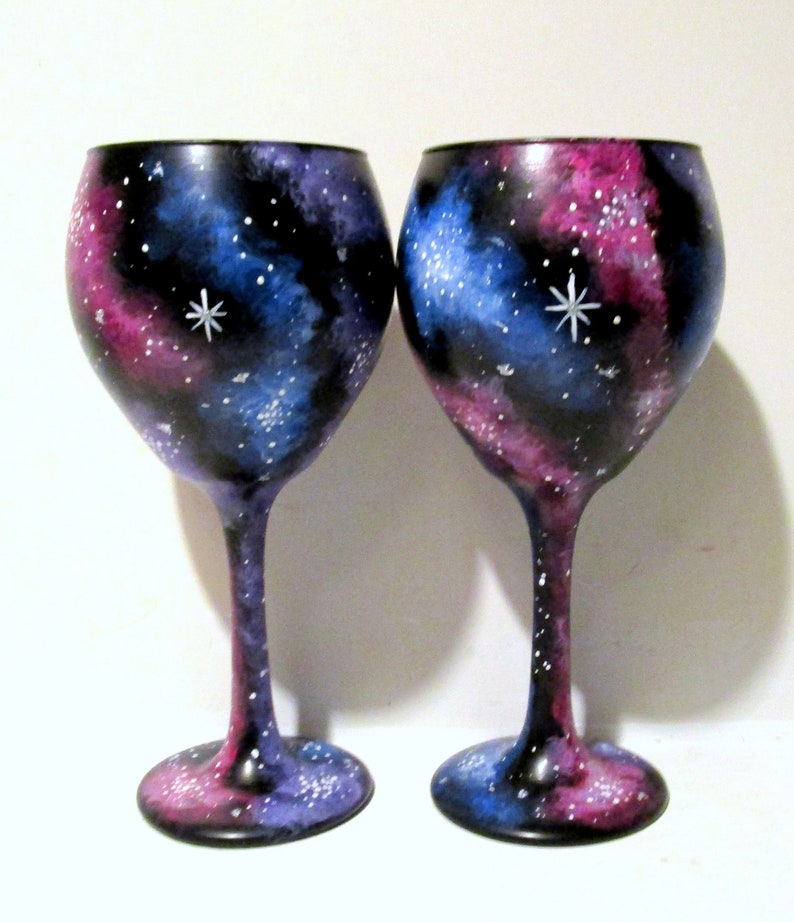 Galaxy Nebula Universe Celestial Hand Painted Wine Goblets | Etsy