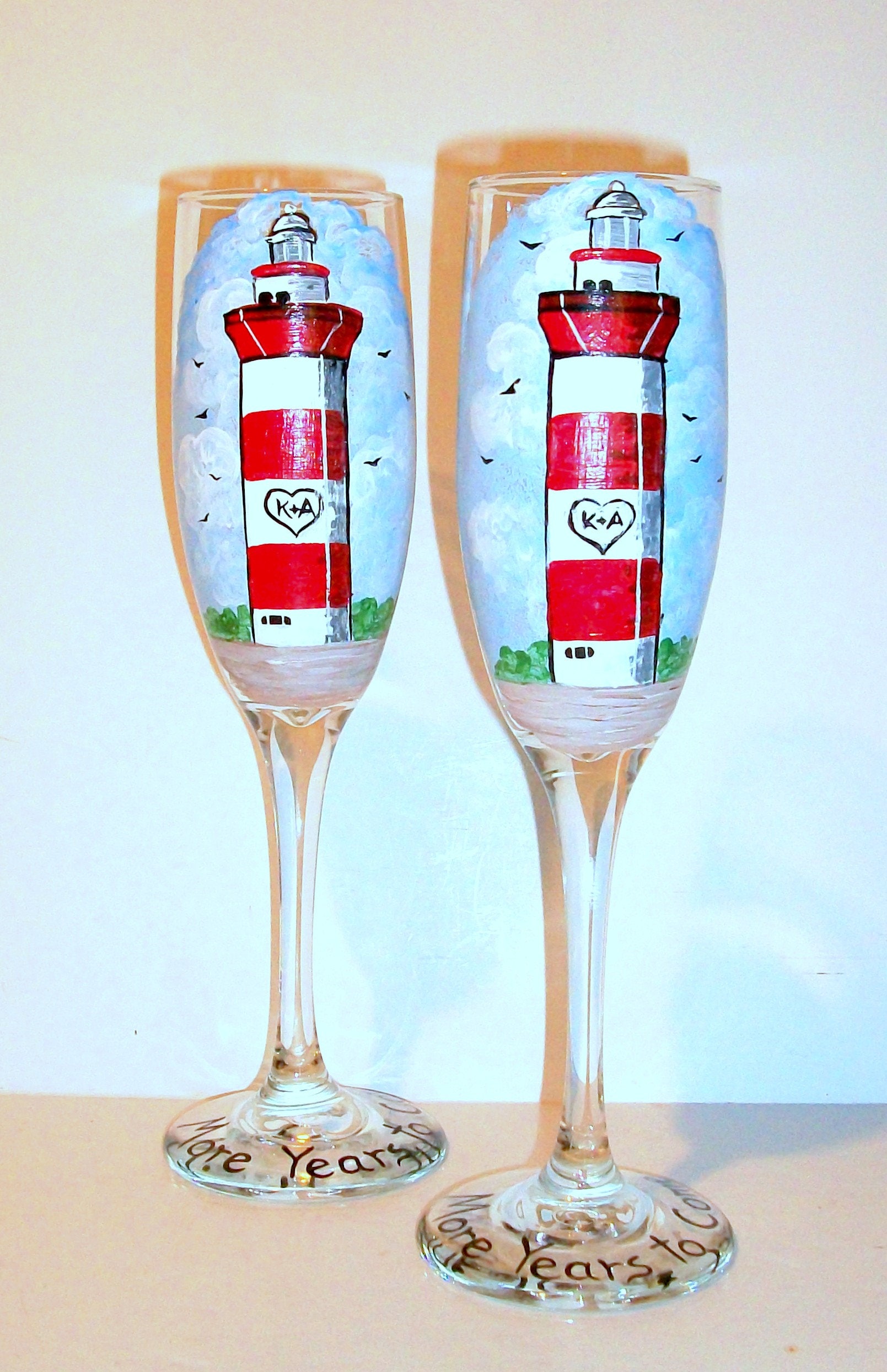 Hilton Head Lighthouse Set of 2 Champagne Flutes Hand Painted ...