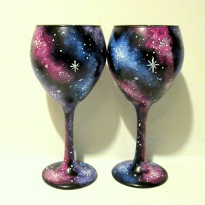 Galaxy, Nebula, Universe Celestial Hand Painted Wine Goblets Set of 2 ...