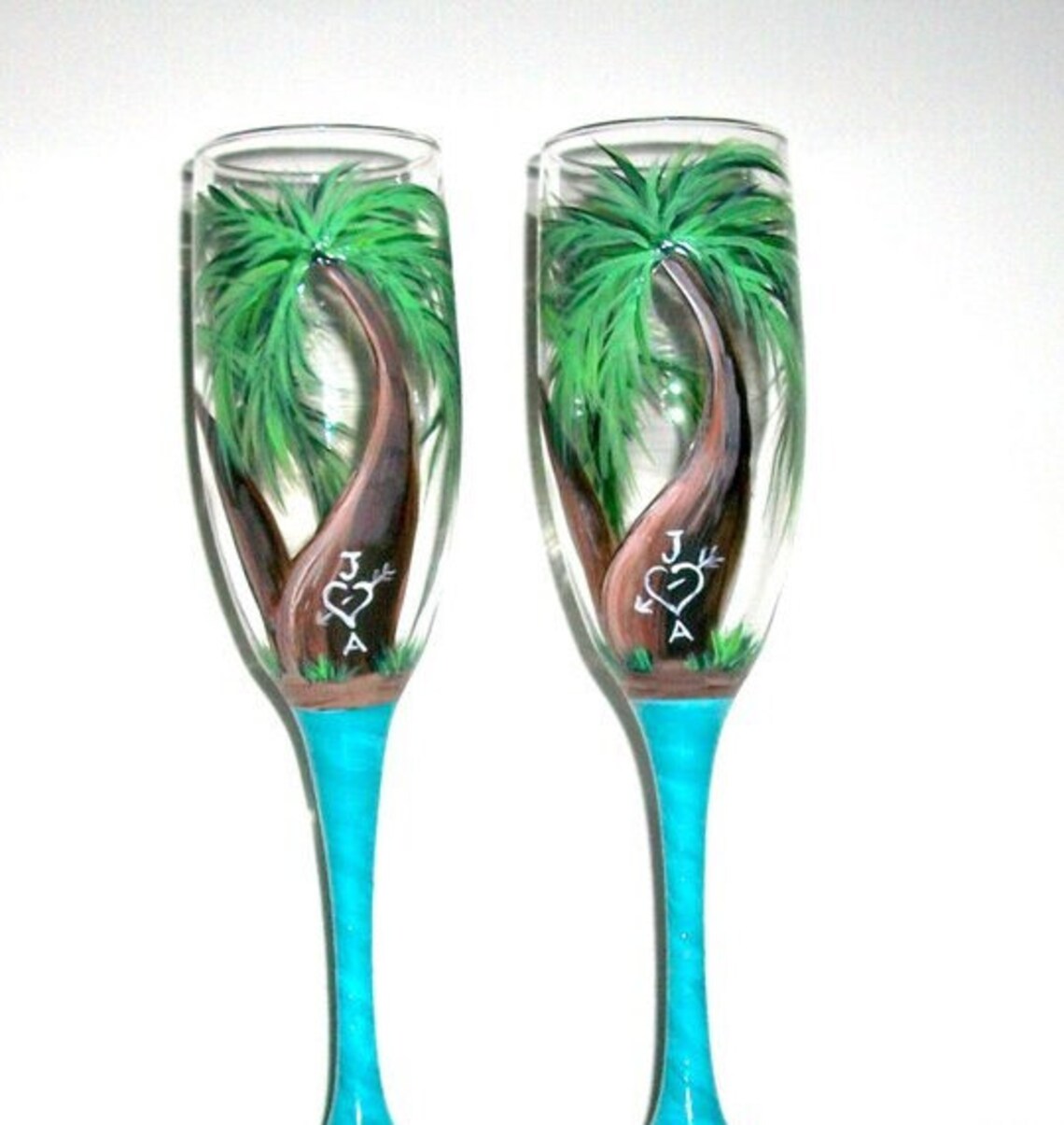 Palm Trees Hand Painted Champagne Flutes Beach Wedding Beach, Wedding ...