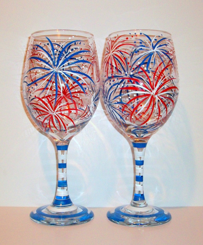 July Fourth Fireworks Hand Painted Wine Glasses Set of 2 21 - Etsy