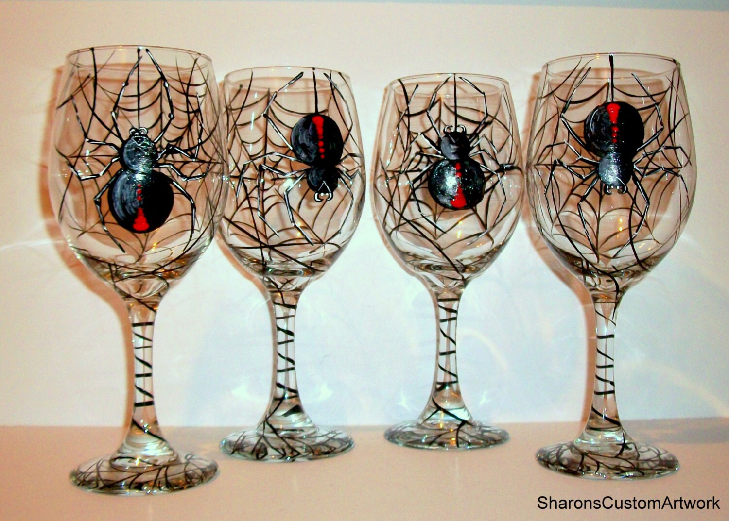 Black Widow Spiders Halloween Glassware Hand Painted Wine | Etsy
