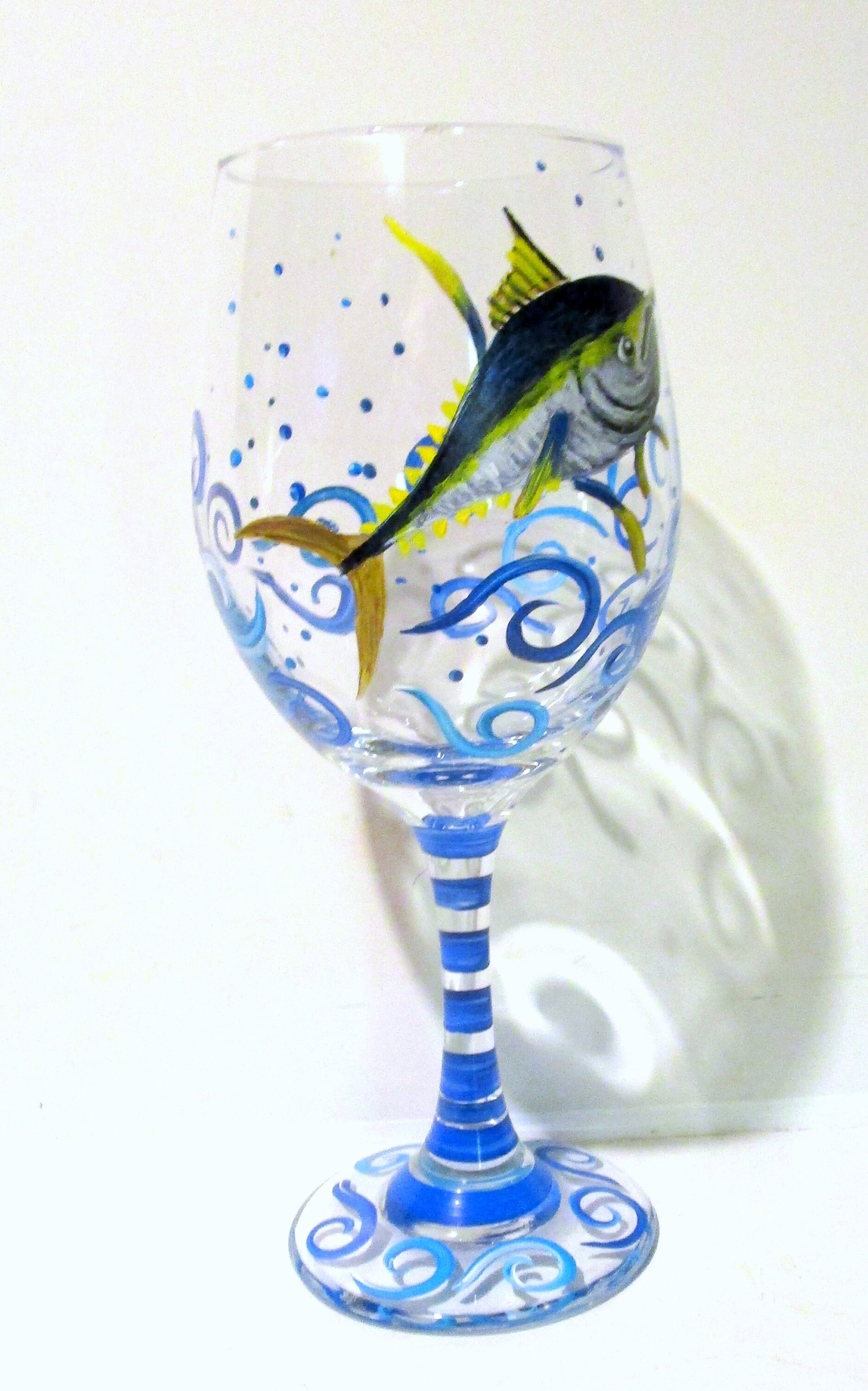 Yellow Finned Tuna Hand Painted 1 - 20 Oz. Wine Glass Fathers Day Gift ...