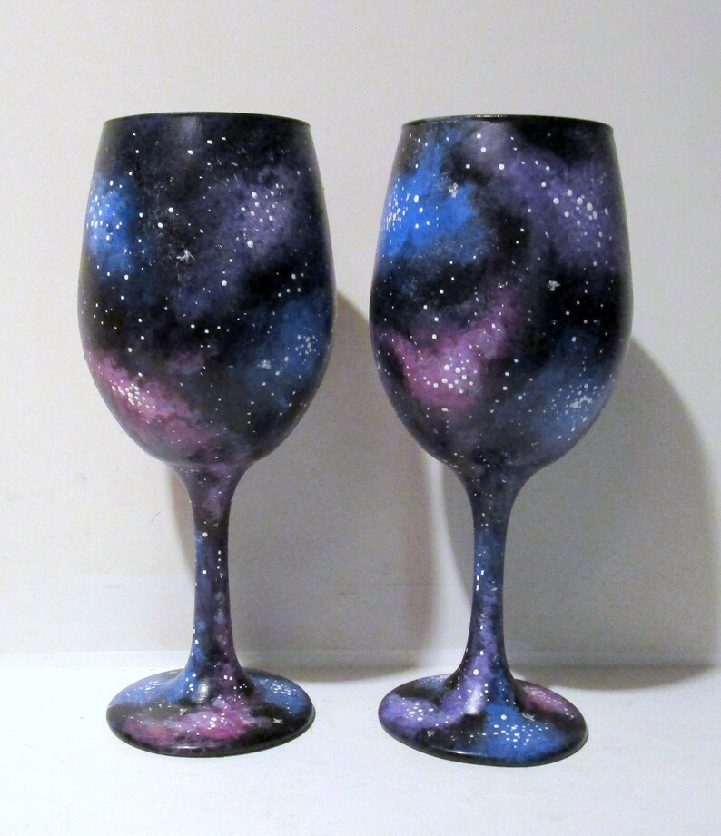 Galaxy Nebula Universe Celestial Hand Painted Wine Glasses - Etsy
