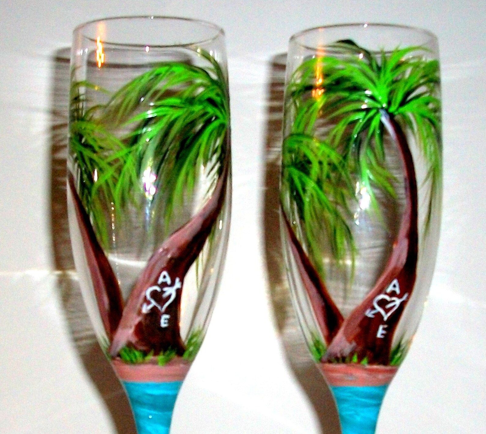 Palm Trees Hand Painted Champagne Flutes Beach Wedding Beach, Wedding ...
