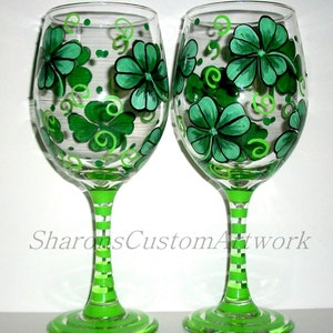 Shamrocks 4 Leaf Clover St.patrick's Day Hand Painted Set of 2- 20 Oz ...