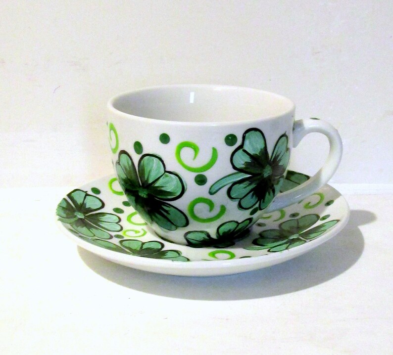 Four Leaf Clover Shamrocks Tea Cup Hand Painted 1 - 8 Oz. Porcelain Tea ...