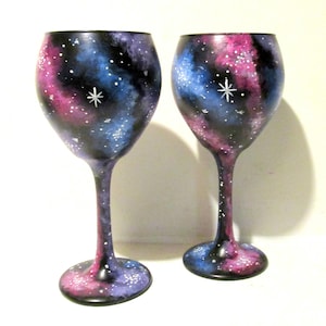 Galaxy, Nebula, Universe Celestial Hand Painted Wine Goblets Set of 2 ...