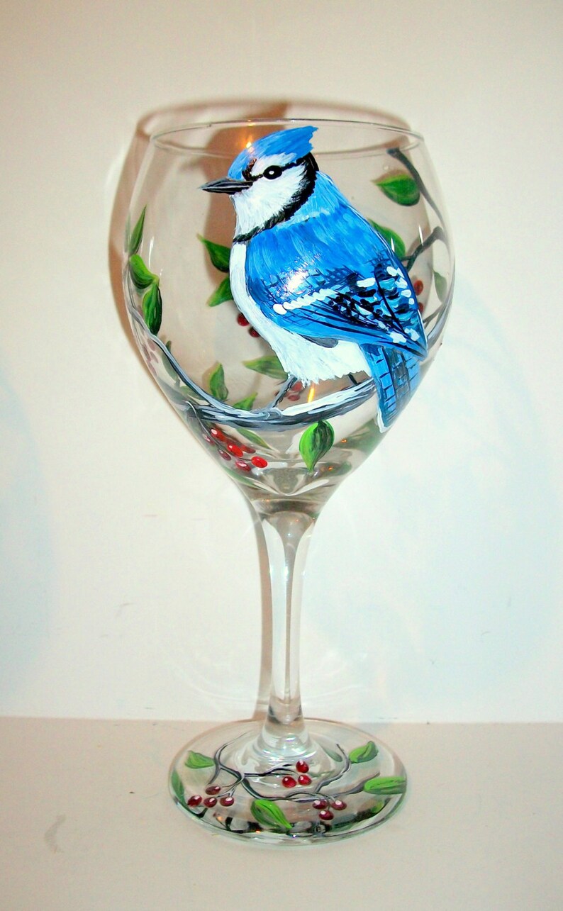 Robin Hand Painted Wine Glasses - Birds, Cardinal, Red Birds, Blue Jay ...