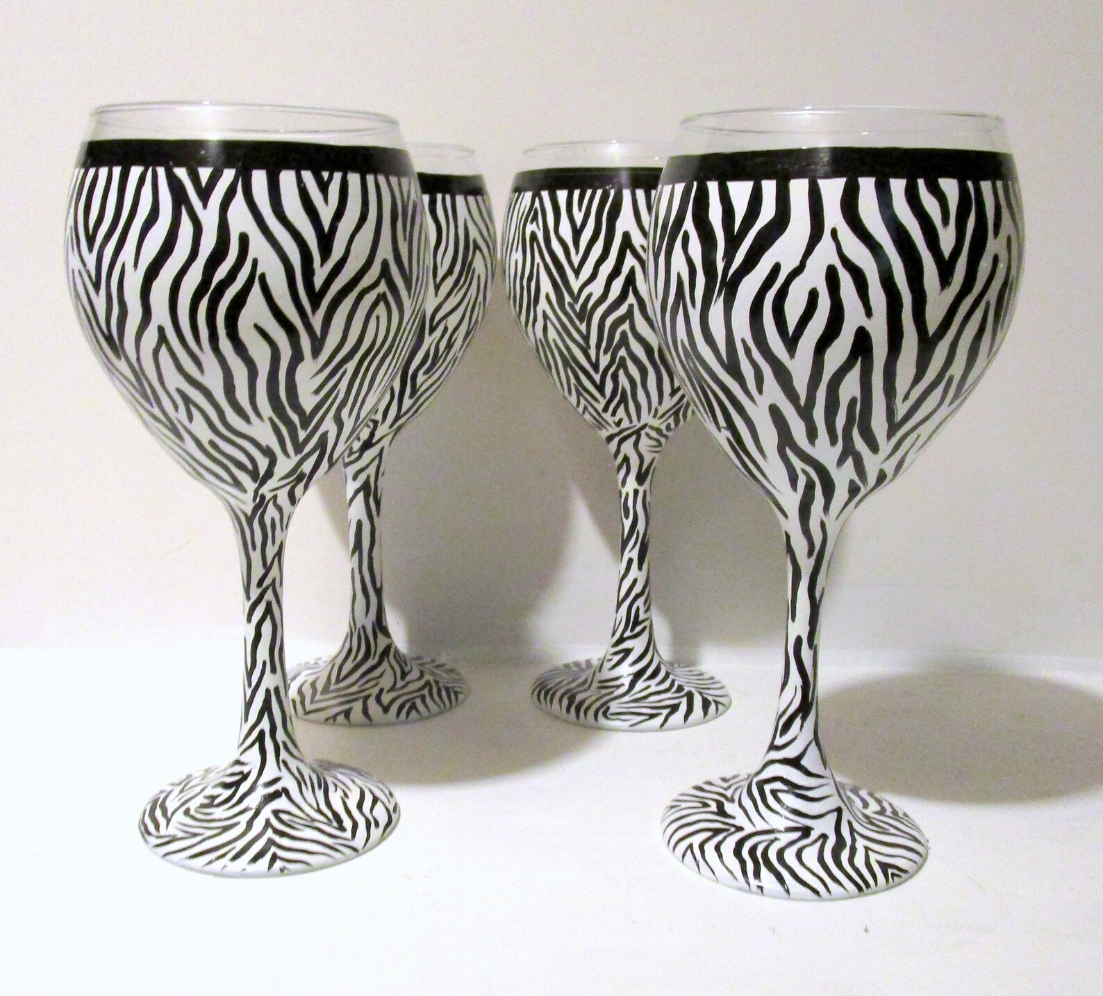 Zebra Animal Print Set 4 20 Oz Hand Painted Wine Goblets - Etsy