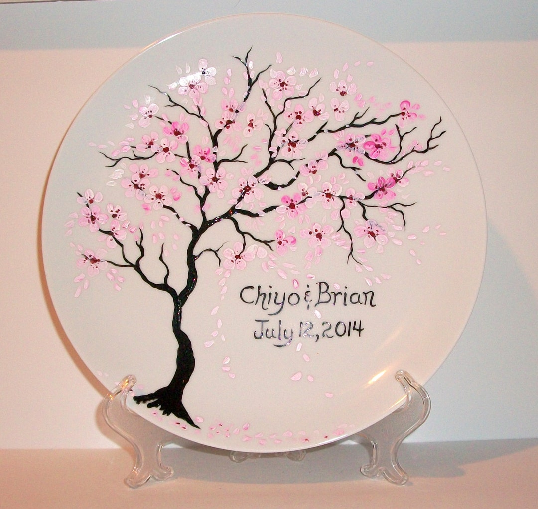Handpainted Wedding Plate Cherry Blossoms Free Personalization With ...