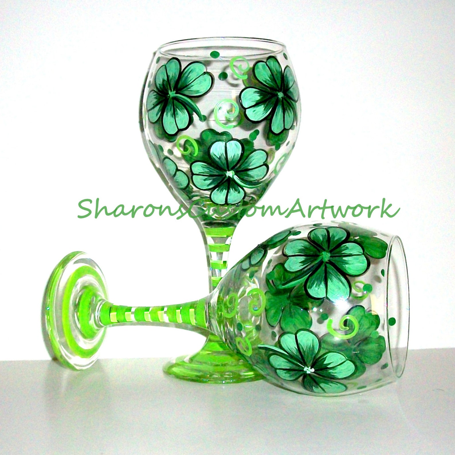 Four Leaf Clover Shamrocks St.patricks Day Hand Painted Wine - Etsy