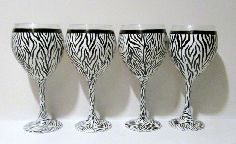 Zebra Animal Print Set 4 20 Oz Hand Painted Wine Goblets - Etsy