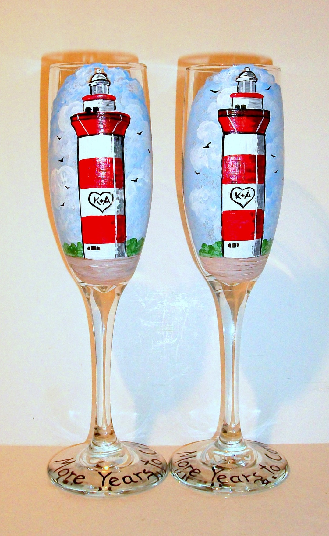 Hilton Head Lighthouse Set of 2 Champagne Flutes Hand Painted ...